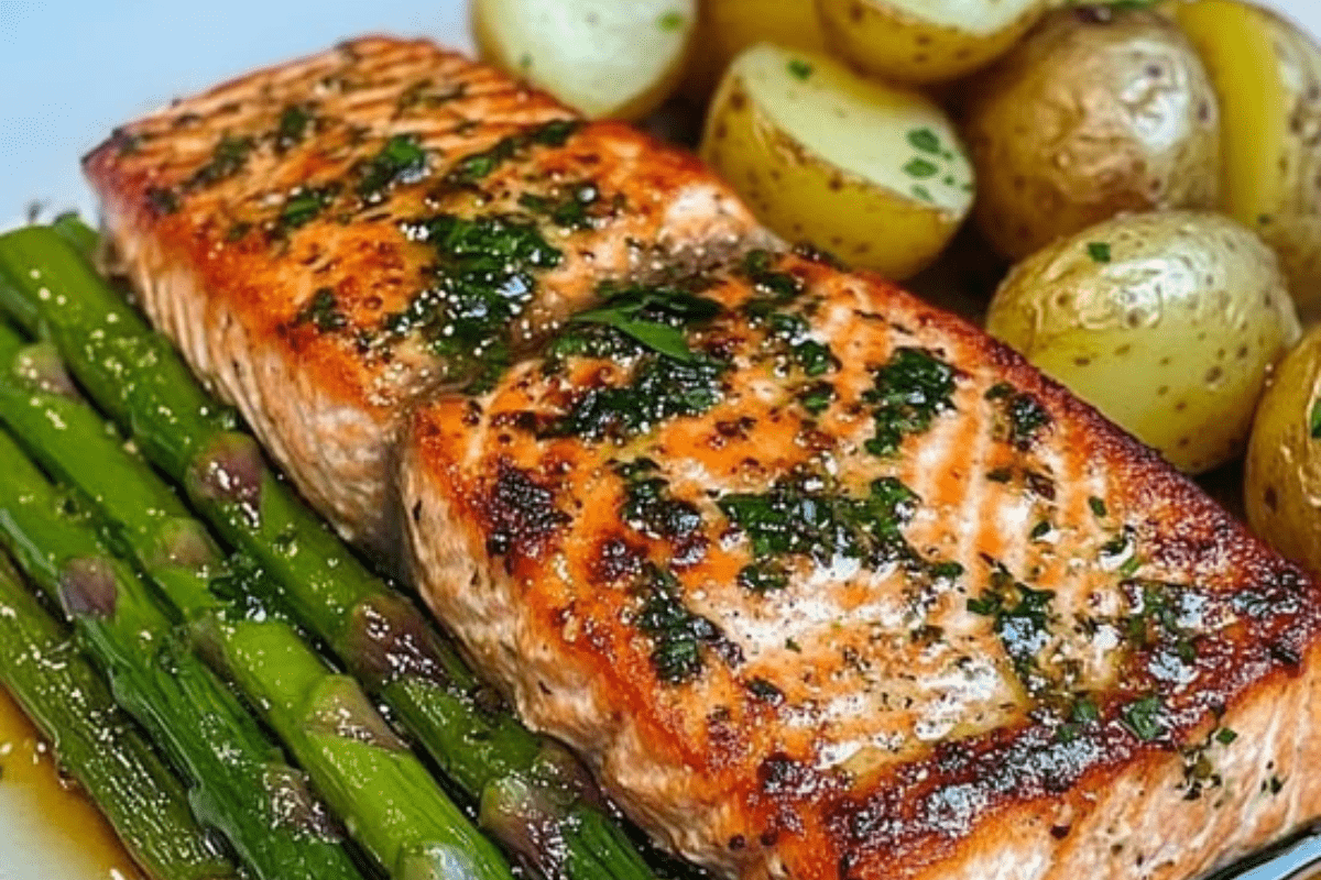 Easy Garlic Herb Salmon with Asparagus and Potatoes