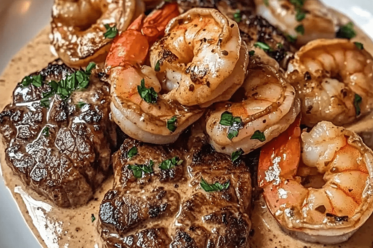 Steak & Shrimp in Creamy Garlic Butter Sauce Recipe