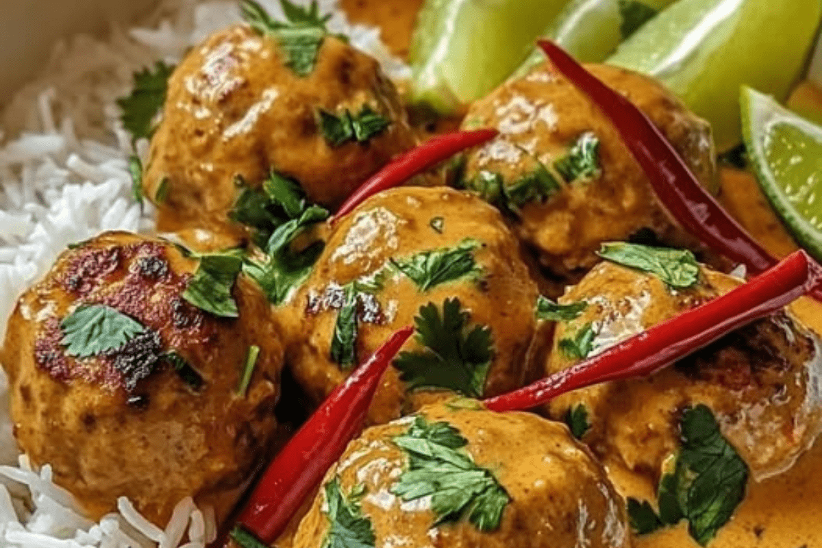 Thai Spiced Chicken Meatballs in Coconut Curry