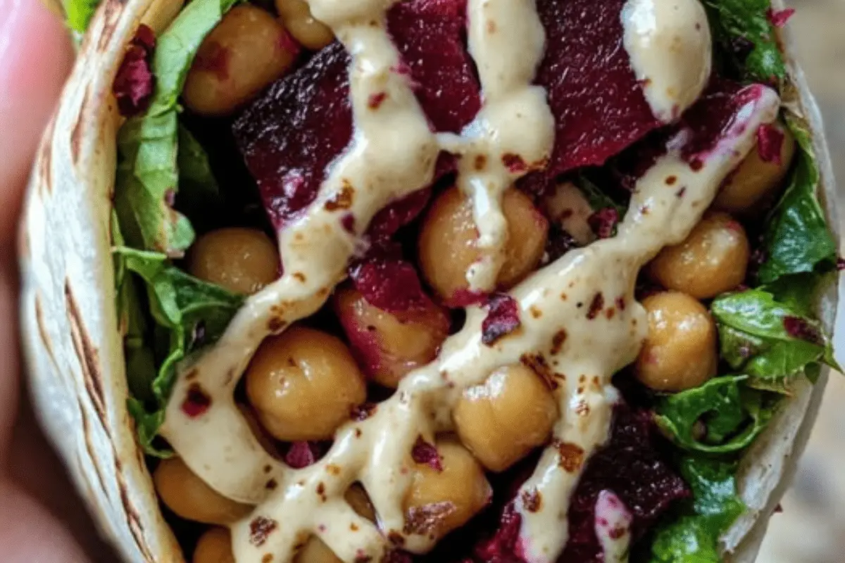 ROASTED BEET & CHICKPEA WRAPS WITH TAHINI-LEMON SAUCE