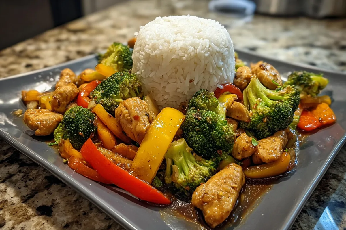 Sweet & Savory Chicken Stir-Fry with Steamed Rice