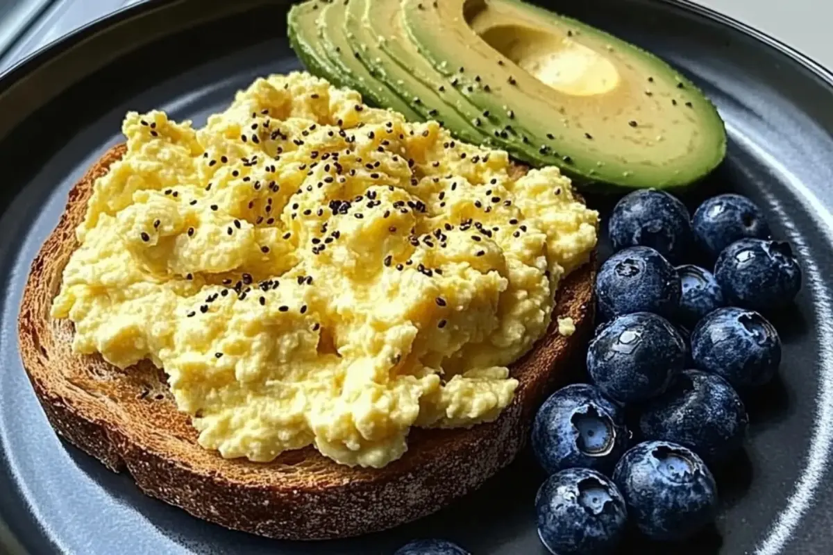 Morning Boost Plate with Scrambled Eggs, Avocado Toast & Blueberries
