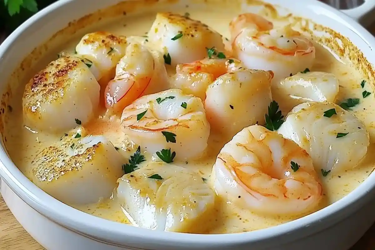 Creamy Garlic Seafood Bake: Your Easy Gourmet Dinner!