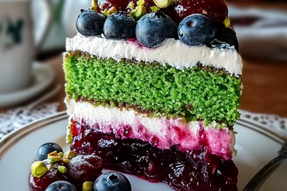 PISTACHIO BLUEBERRY CHERRY LAYER CAKE delights every bite!